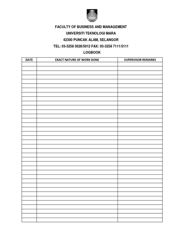 Faculty of Business and Management Logbook | PDF