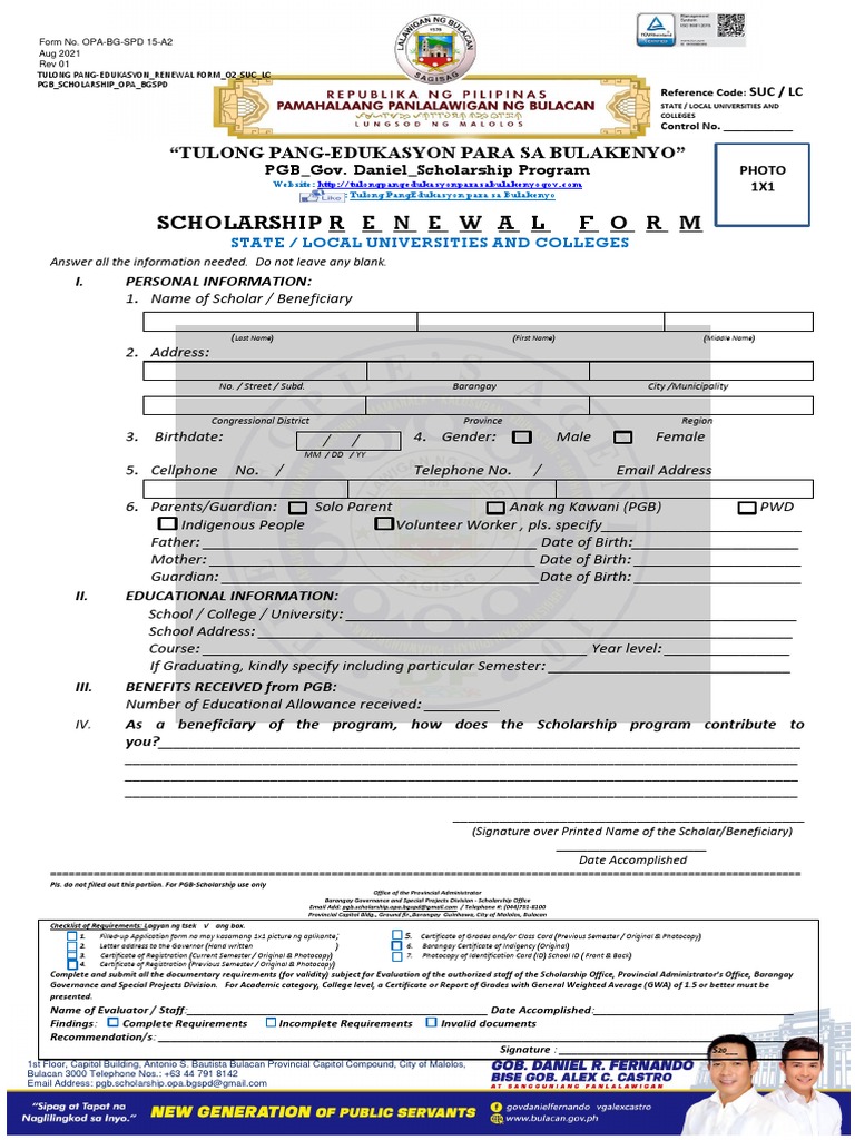 PA-BGSPD-15-A2 - Scholarship Renewal Form SUC | PDF | Access Control | Authentication