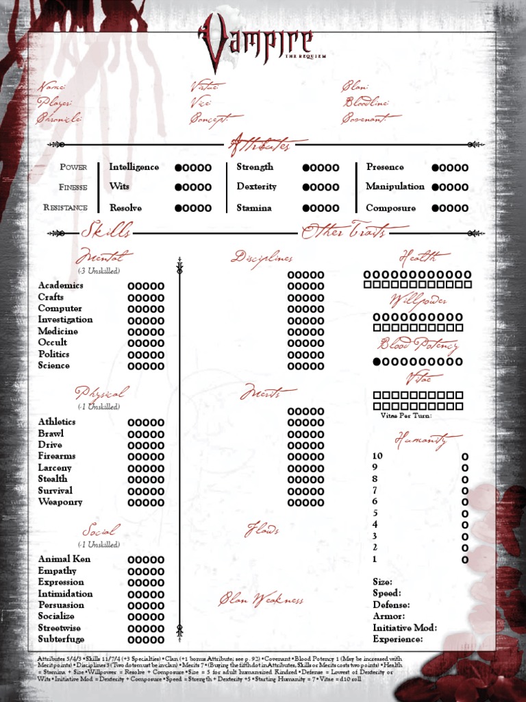 Vampire: The Requiem Character Sheet | PDF | Role Playing Games ...