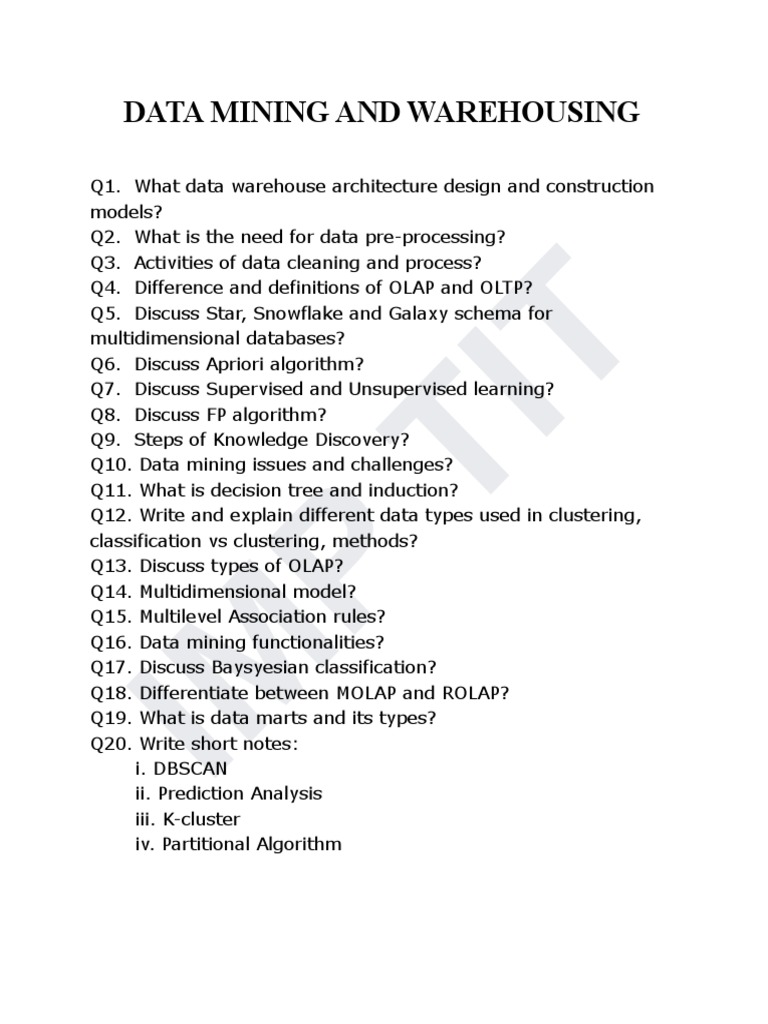 Data Warehousing & Data Mining Important Questions | PDF