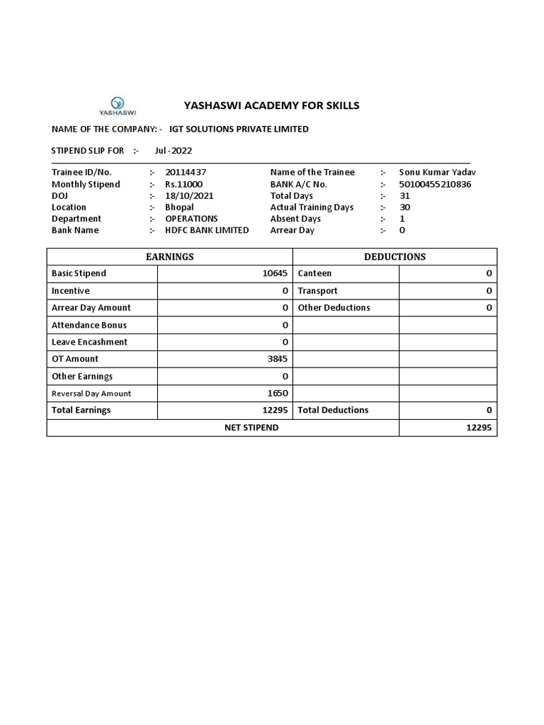 Sonu Kumar Yadav July Payslip | PDF