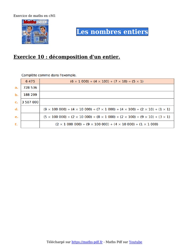 Les Nombres Entiers Exercice 10 CM1 | PDF