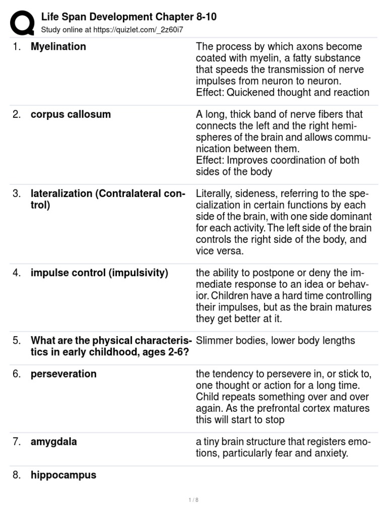 Life Span Development Chapter 8-10 | PDF | Child Abuse | Brain