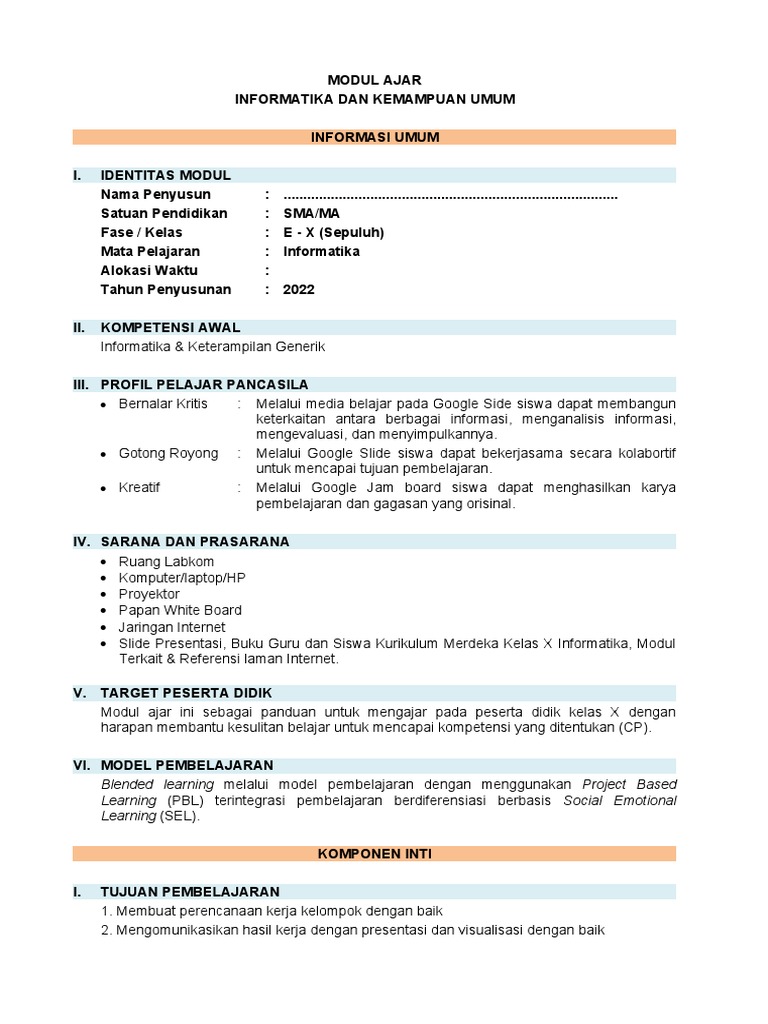 Contoh INFORMATIKA - 10 - K.MERDEKA | PDF | Seni