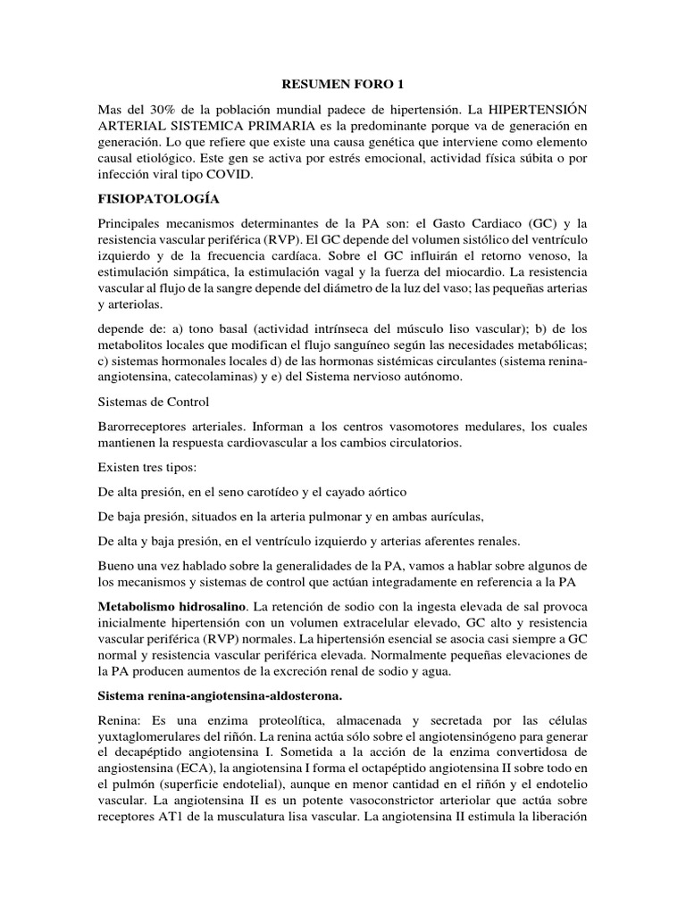 Foros Unidad 1 | Descargar gratis PDF | Hipertensión | Angiotensina