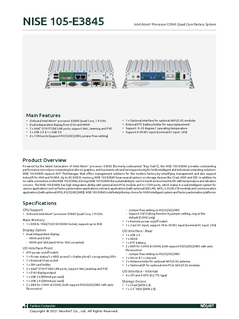 Nise105 E3845 | PDF | 64 Bit Computing | Usb