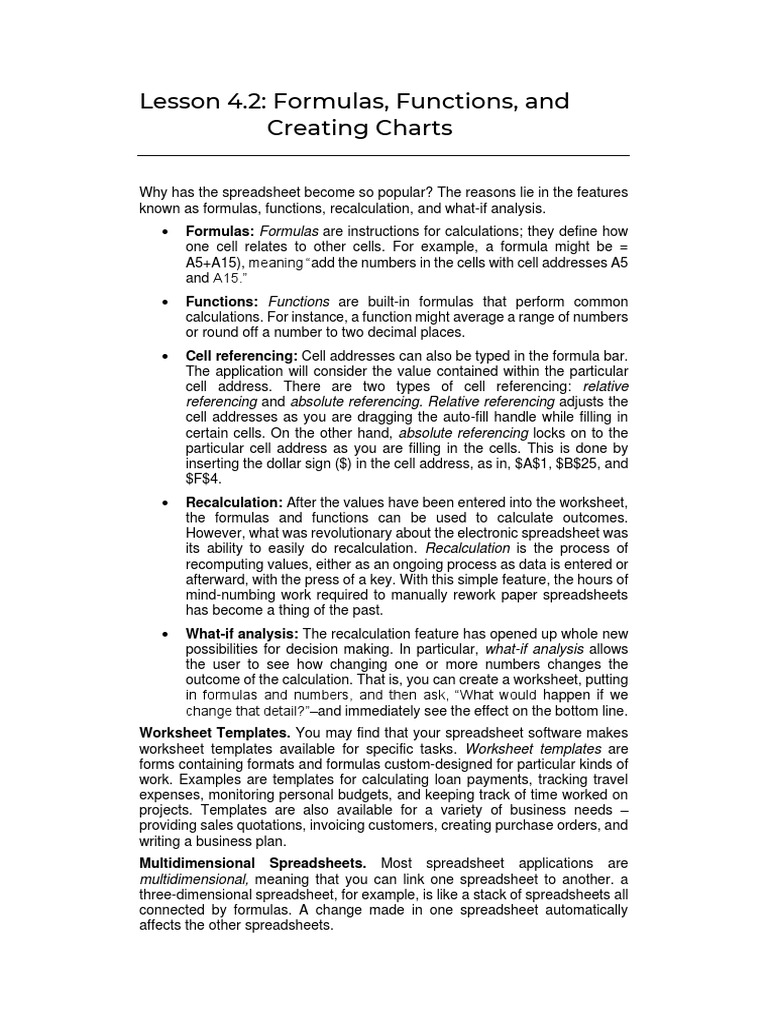 Lesson 4.2 | PDF | Spreadsheet | Chart