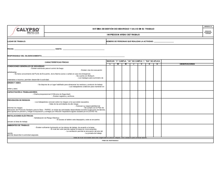 Inspección de las condiciones de seguridad y salud ocupacional en las áreas de trabajo | PDF ...
