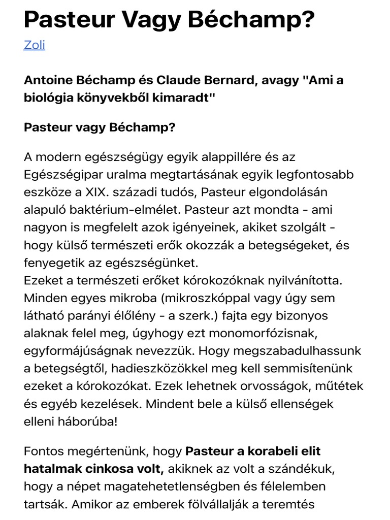 Pasteur Vagy Béchamp? | PDF