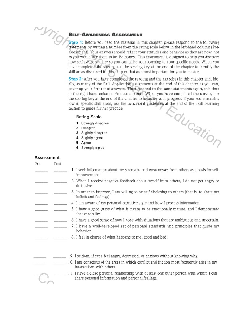 1.self Awareness Assessment | PDF