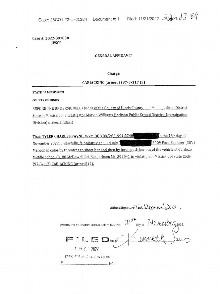 Affidavit and Bench Warrant - Tyler Payne | PDF