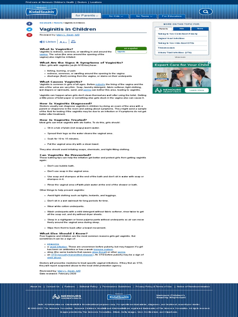 Vaginitis in Children (For Parents) - Nemours KidsHealth | PDF | Vagina ...