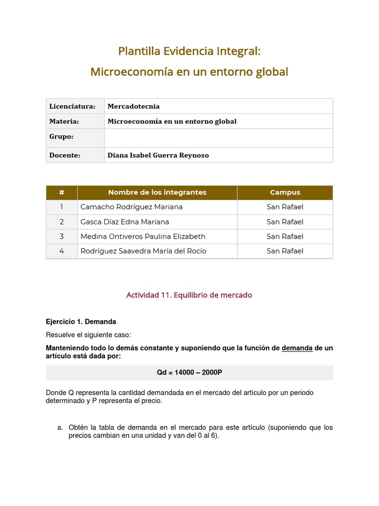 11 - Proy. Integrador - Equilibrio Del Mercado | PDF | Oferta y demanda | Oferta (economía)