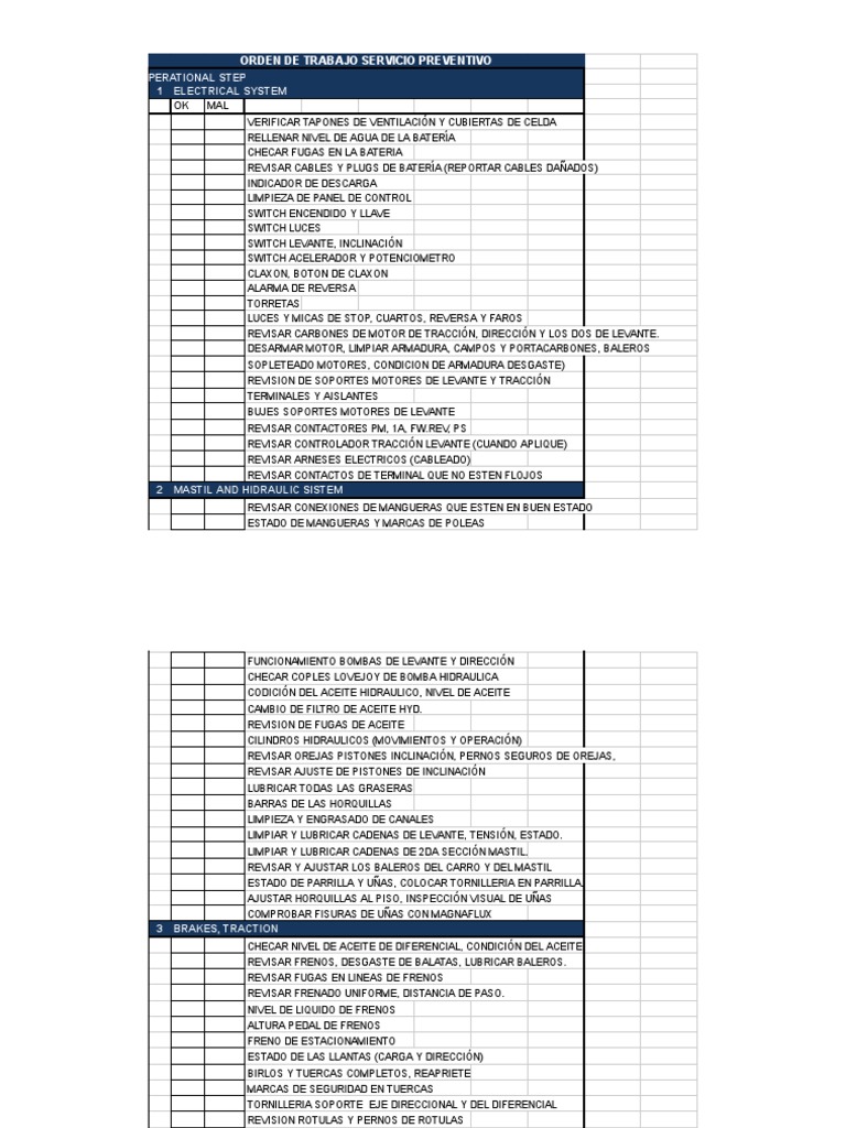 Check List Basico Suma Lift | PDF | Máquina elevadora | Coche