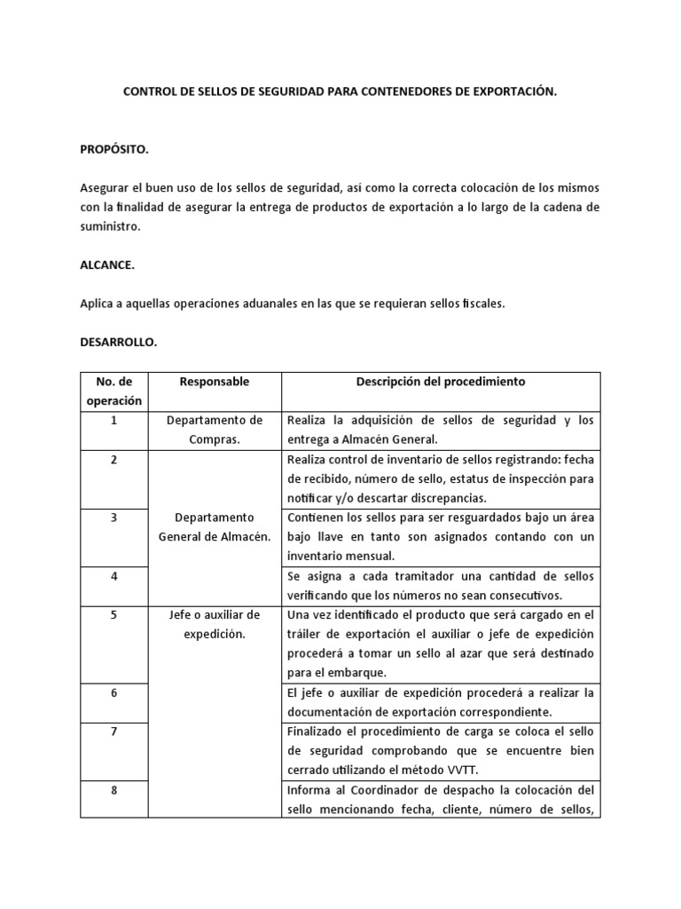 Control de Sellos de Seguridad para Contenedores de Exportación | PDF ...
