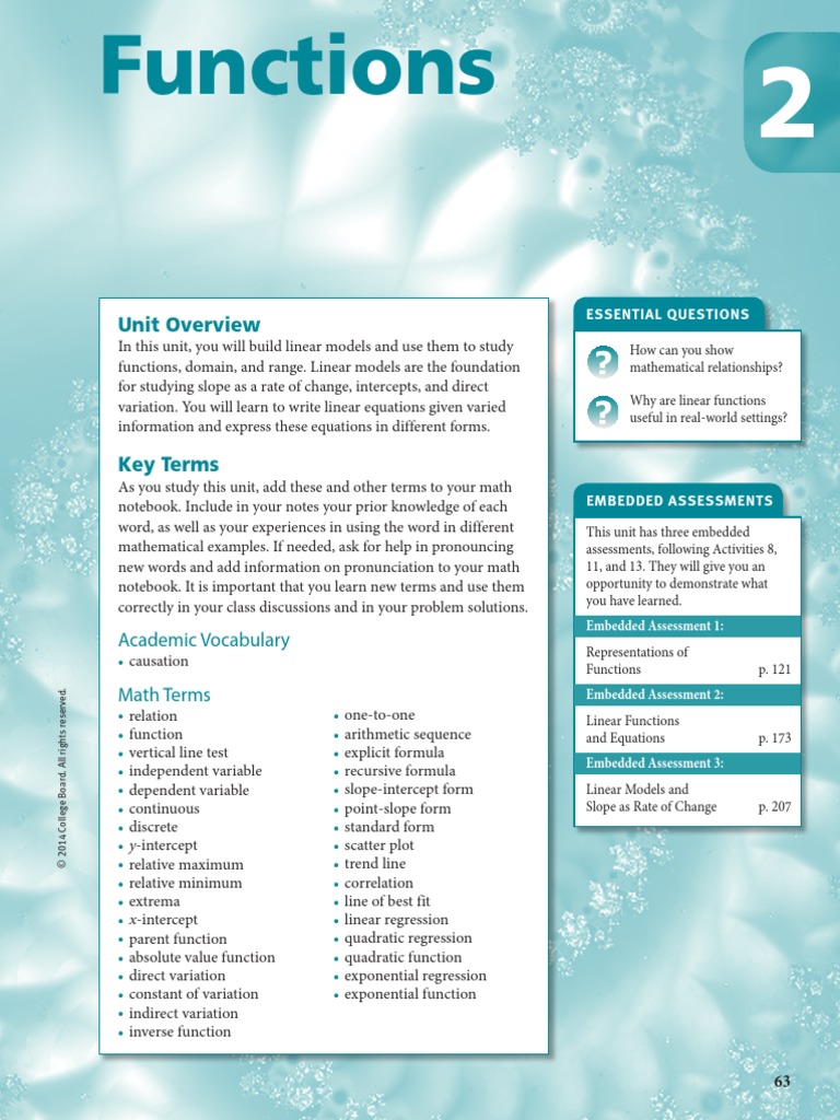 Alg1 Unit2 Student | PDF | Function (Mathematics) | Set (Mathematics)