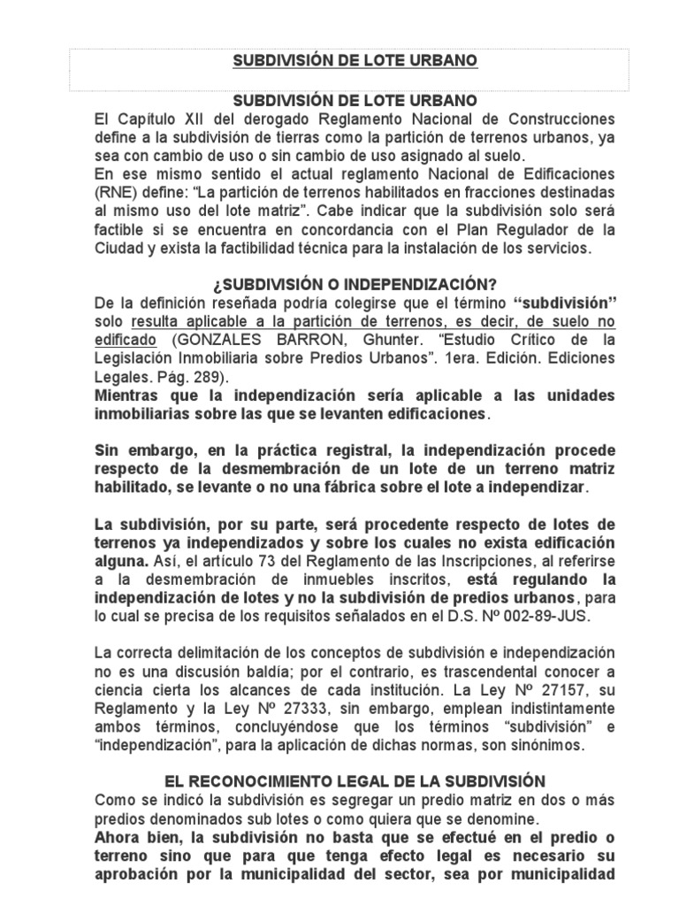 Subdivisión de Lote Urbano | Descargar gratis PDF | Regulación | Gobierno