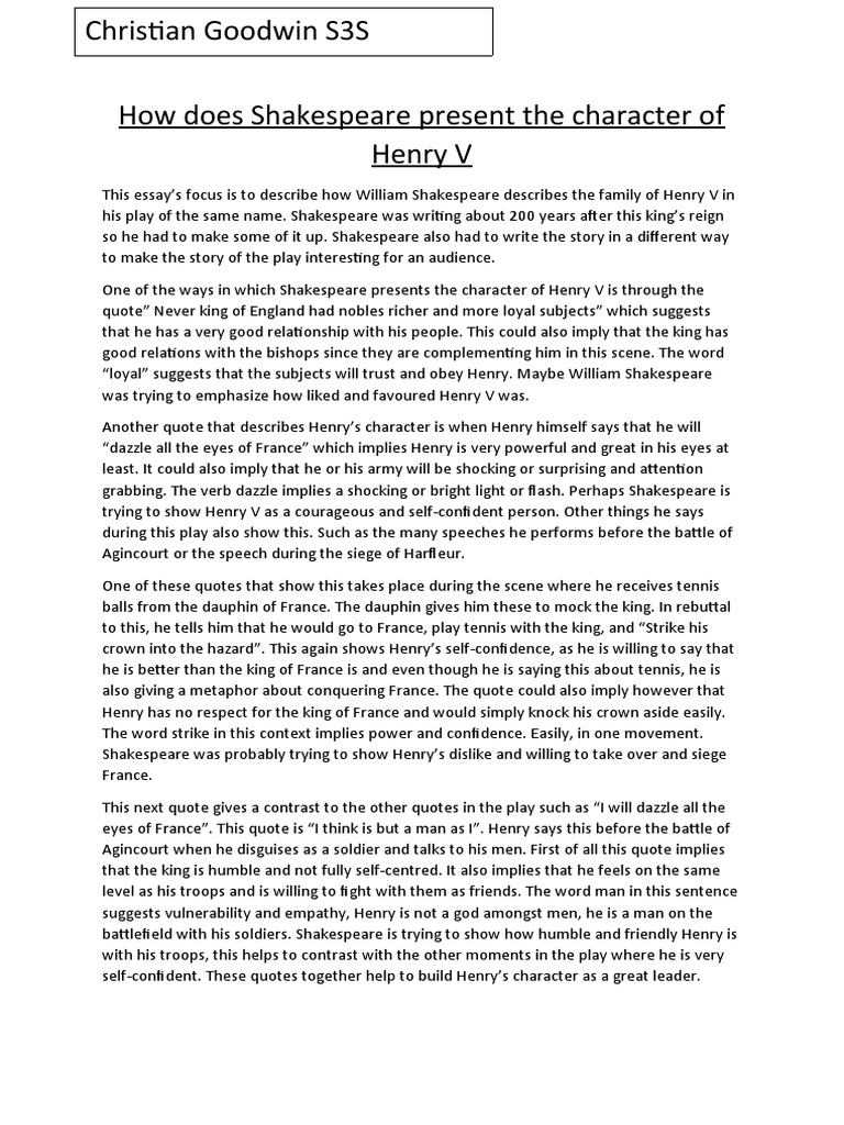 How Does Shakespeare Present The Character of Henry V | PDF | Henry V Of England | Battle Of ...