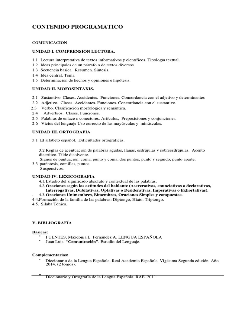 Contenido Programatico Comunicacion | PDF