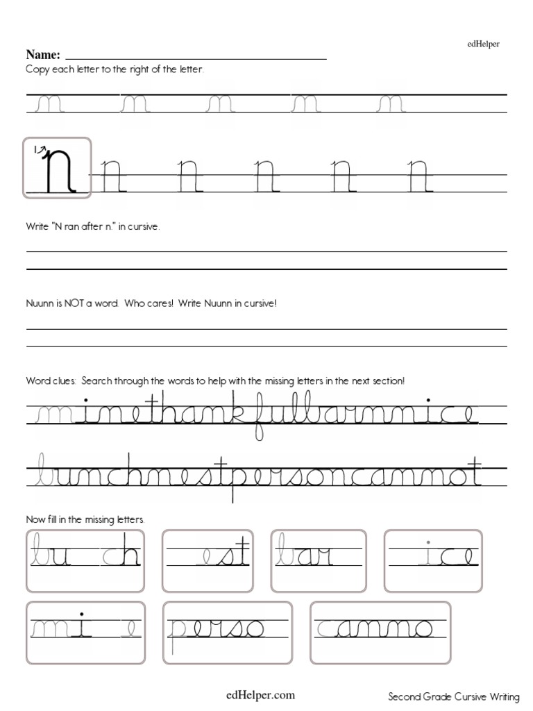 Exploring Cursive Letter Formation, Word Clues, and Math Practice | PDF ...