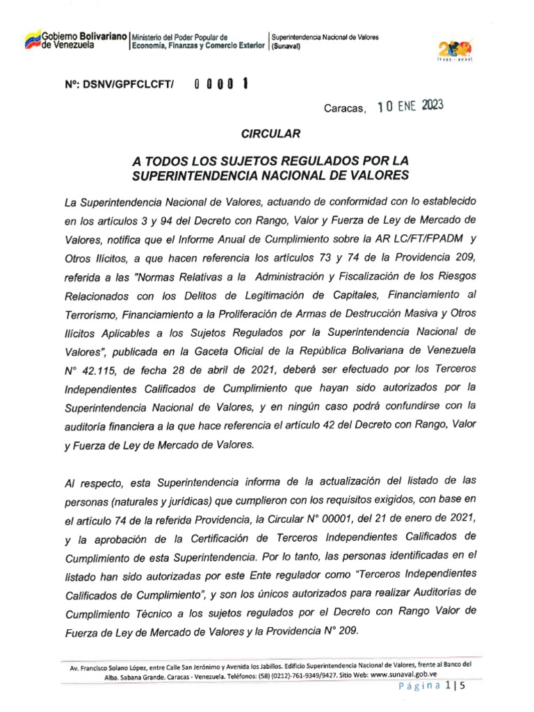 Circular 00001 SUNAVAL | PDF