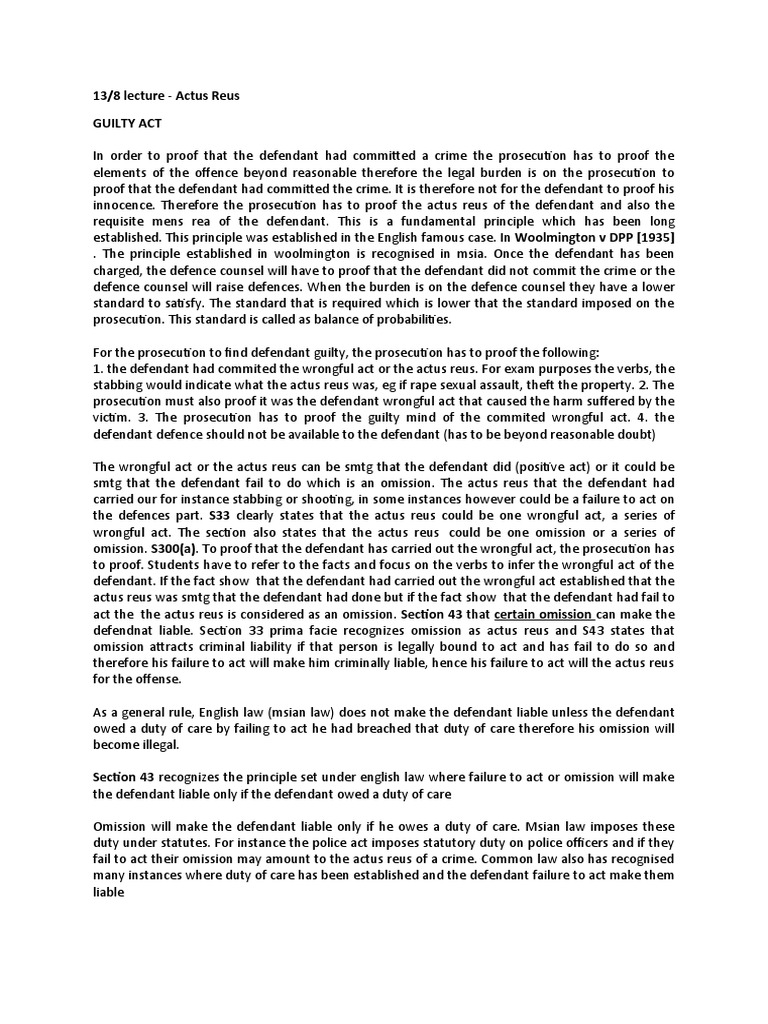 Actus Reus Causation Mens Rea Pdf Mens Rea Causation Law