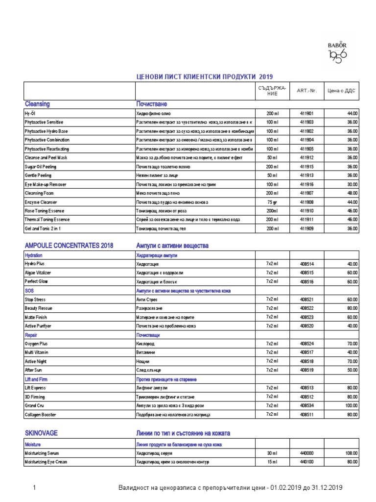 Retail Babor - Pricelist Klientski - PRO | PDF