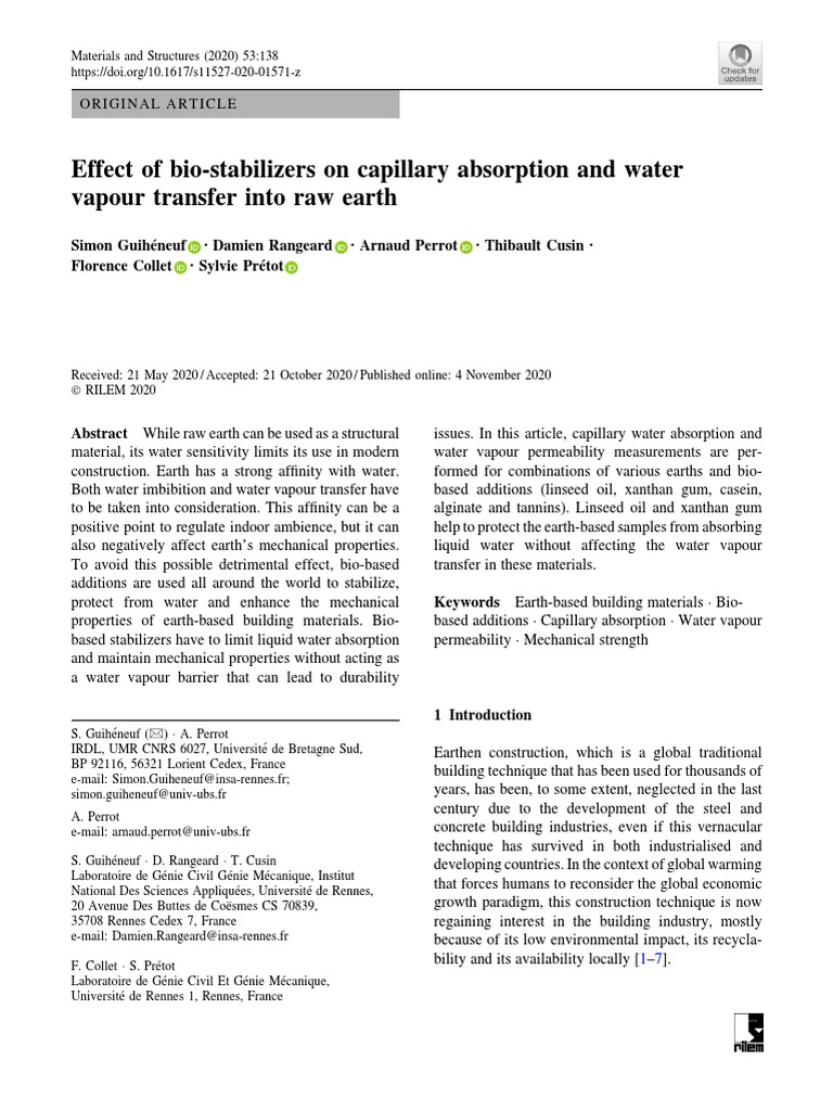 Effect of Bio-Stabilizers On Capillary Absorption and Water Vapour ...