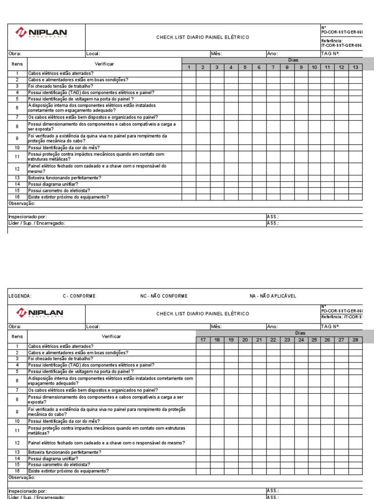 Fo-Cor-Sst-Ger-060 - Rev.00 - Check List Diario Painel Eletrico | PDF ...