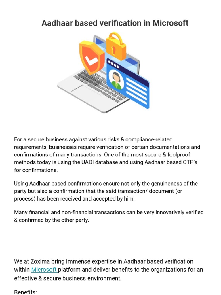 Aadhaar Verification Solutions by Zoxima | PDF
