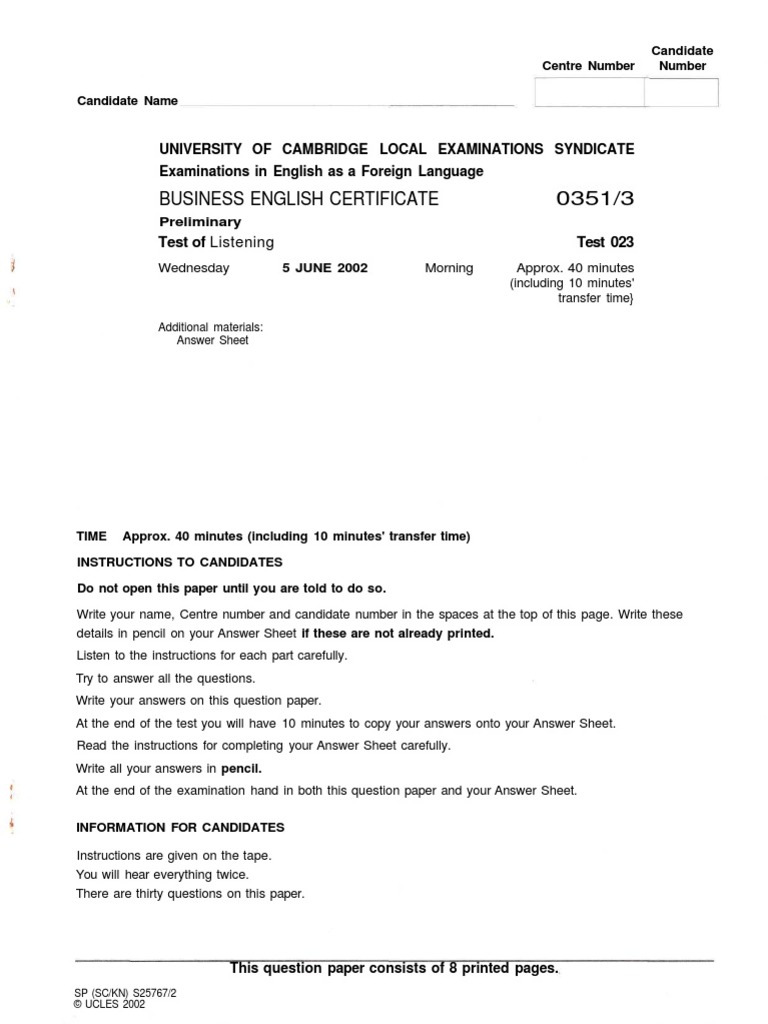 Sample Paper 1 Listening | PDF | Test (Assessment) | Business