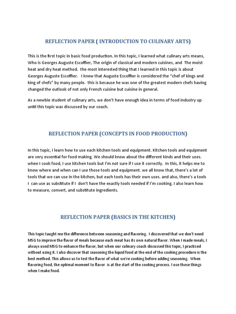 Reflection | PDF | Chef | Culinary Arts