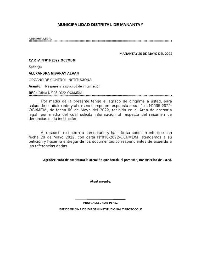 Respuesta Oficio 3 | PDF