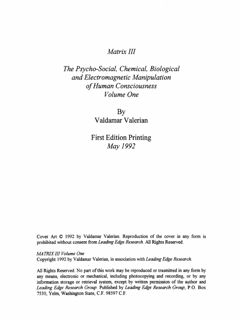 Valdamar Valerian - Matrix - 3 - The Psycho-Social, Chemical ...