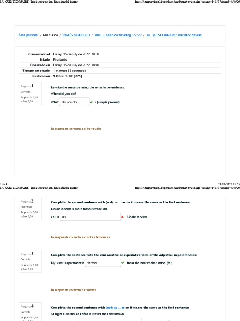 3A. QUESTIONNAIRE Tourist or Traveler Revisión Del Intento | PDF ...