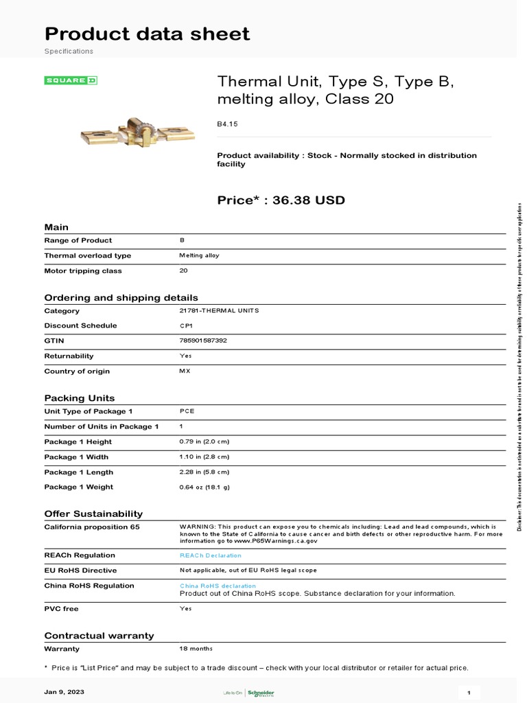 Thermal Unit Spec Sheet | PDF