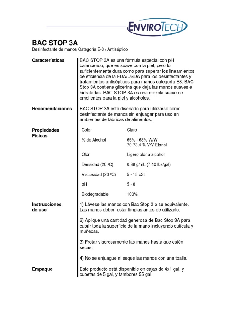 Ficha Tecnica BacStop 3A | PDF | Etanol