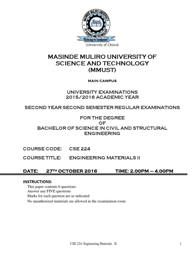 CSE 224: Engineering Materials II Exam | PDF | Concrete | Building ...
