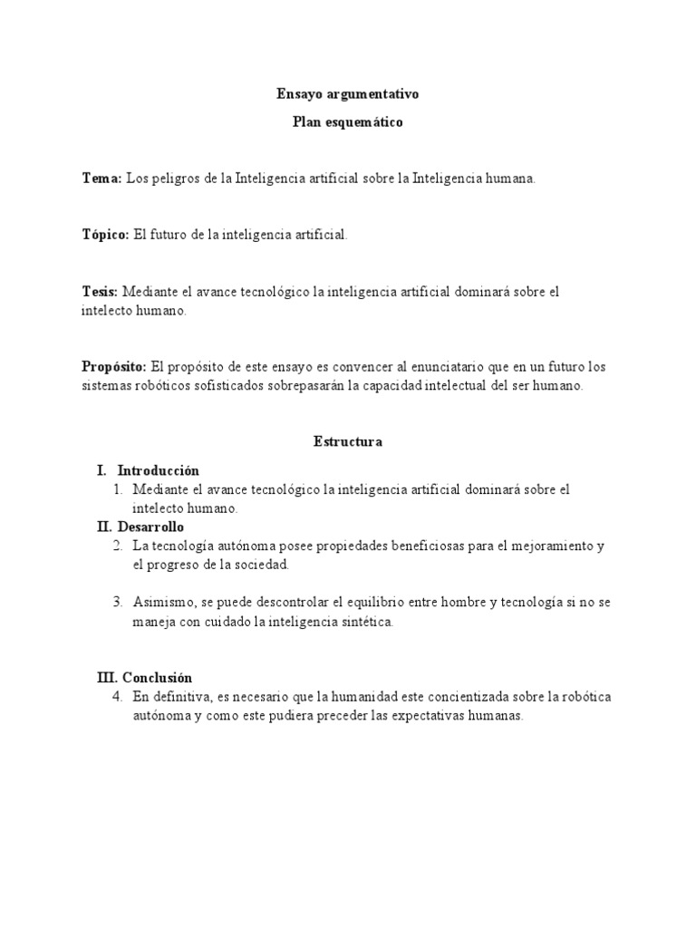 Ensayo Argumentativo: Los Peligros de La Inteligencia Artificial Sobre ...