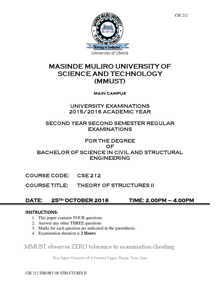 Xxx... Cse 212 Theory of Structures II | PDF | Bending | Continuum ...