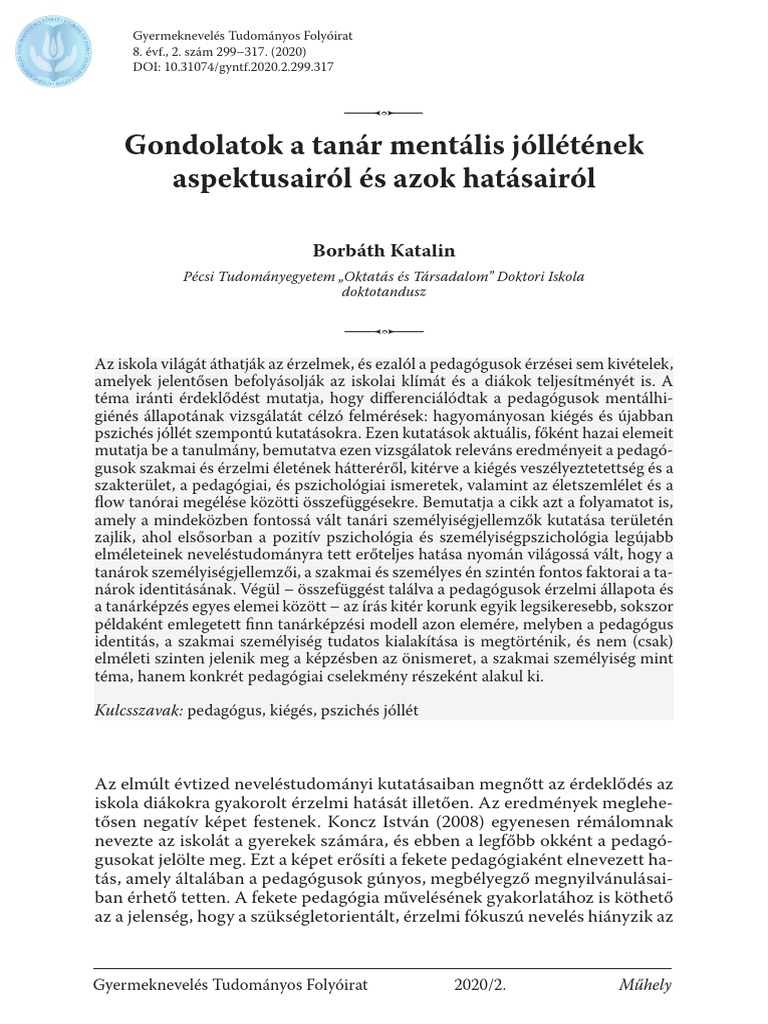 Gondolatok A Tanár Mentális Jóllétének Aspektusairól És Azok Hatásairól ...