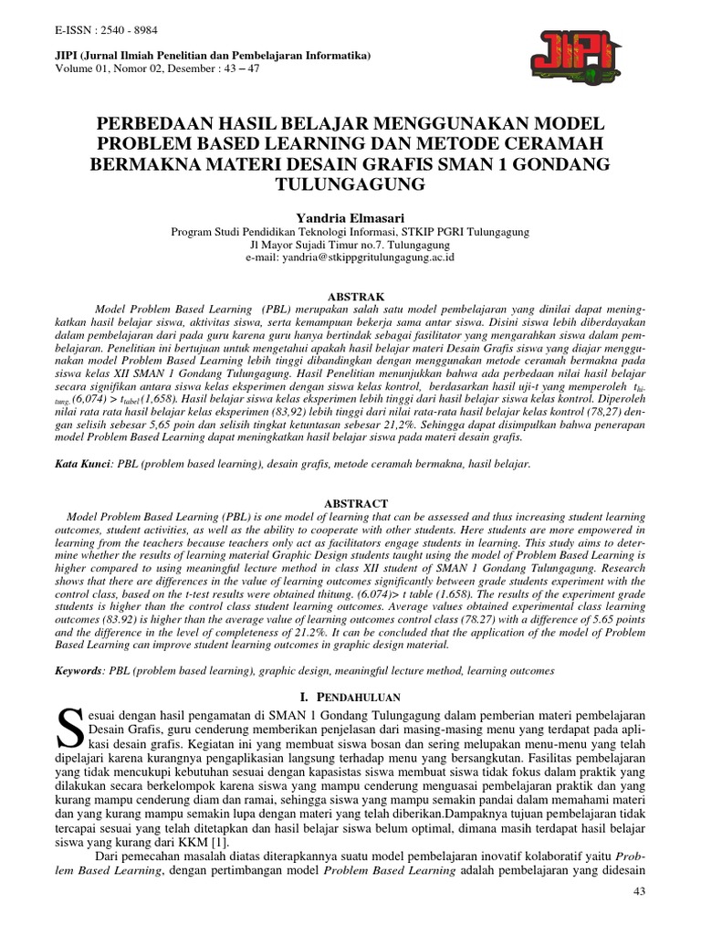 Perbedaan Hasil Belajar Menggunakan Model Problem Based Learning Dan ...