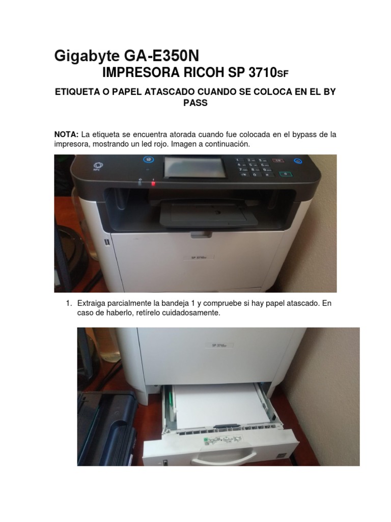 Papel Atascado Ricoh SP 3710SF | PDF | Impresora (Computación) | Papel