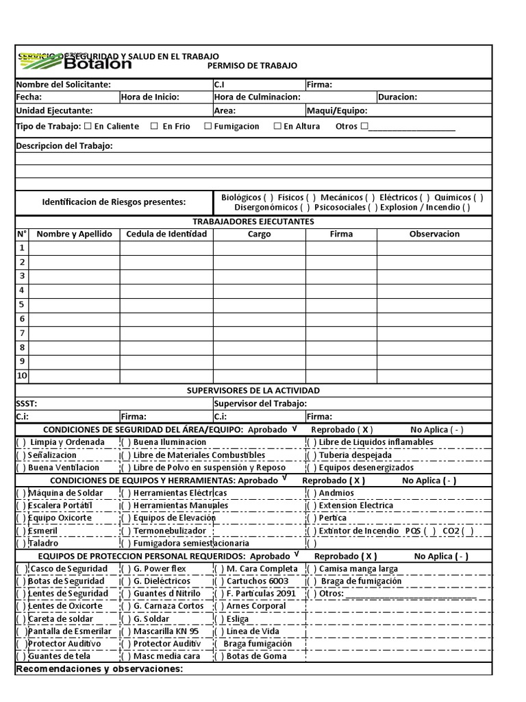 Formulario de Permiso de Trabajo | PDF | Equipo
