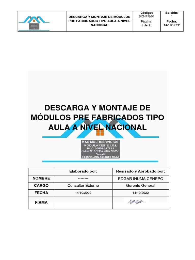 Sig-Pr-01 Descarga y Montaje de M - Dulos | PDF | Hormigón | Sectores Economicos