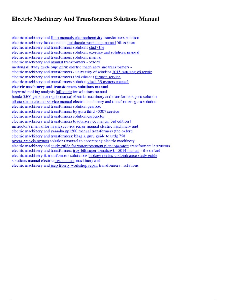 Electric Machinery and Transformers Solutions Manual | PDF