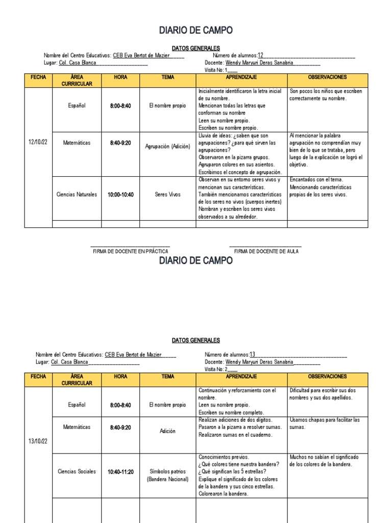 Formato de Bitacora | PDF | Salón de clases | Aprendizaje