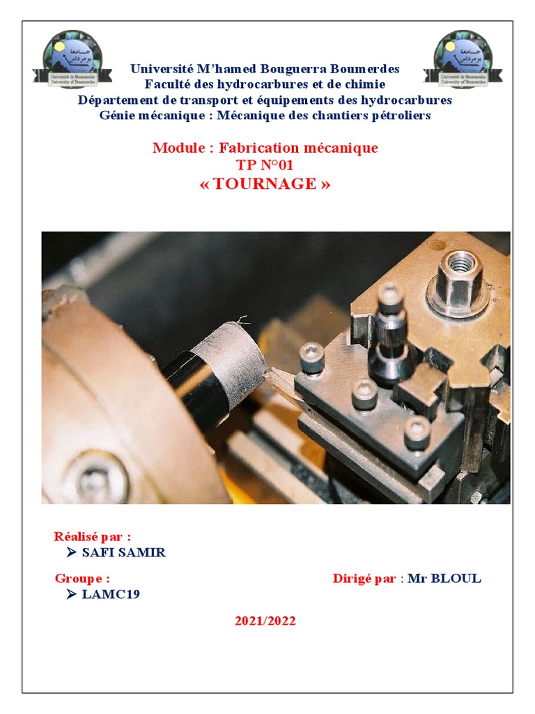 TP 1 Tournage | PDF | Usinage | Ingénierie mécanique