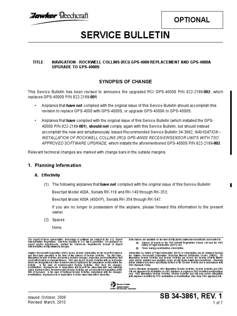 Service Bulletin: Optional | PDF | Transport | Aircraft