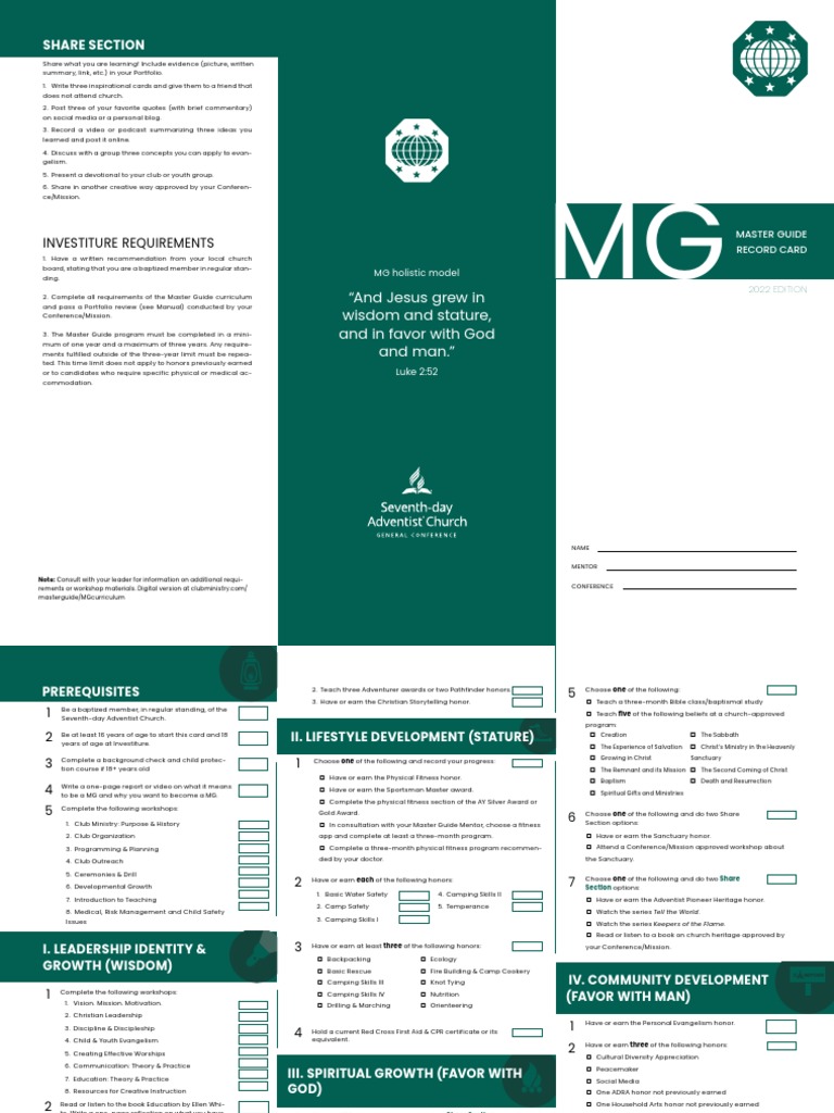 Master Guide Curriculum Overview 2022 | PDF | Seventh Day Adventist ...